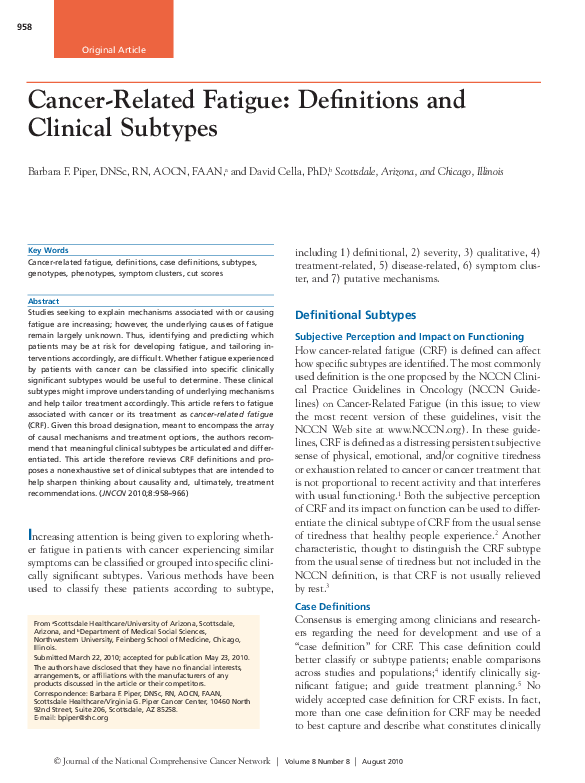 (PDF) Cancer-Related Fatigue: Definitions and Clinical Subtypes