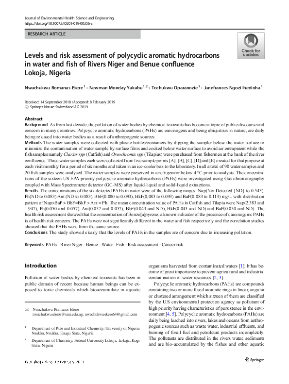 (PDF) Levels and risk assessment of polycyclic aromatic hydrocarbons in water and fish of Rivers ...