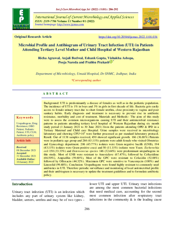 (PDF) Microbial Profile and Antibiogram of Urinary Tract Infection (UTI ...