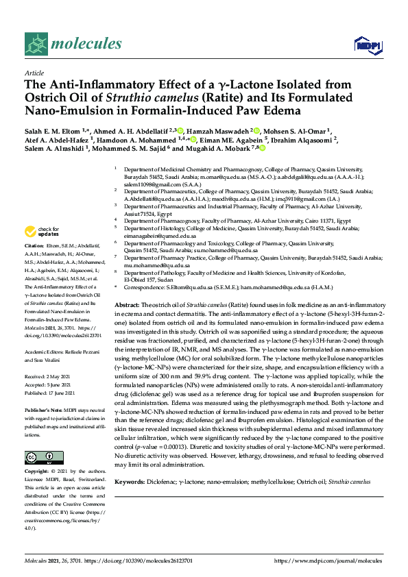 (PDF) The Anti-Inflammatory Effect of a γ-Lactone Isolated from Ostrich ...