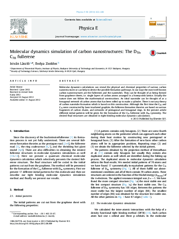 (PDF) Molecular dynamics simulation of carbon nanostructures: The D5h ...