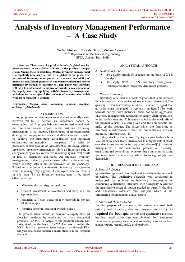 (PDF) Analysis of Inventory Management Performance – A Case Study