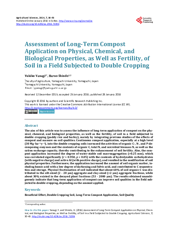 (PDF) Assessment of Long-Term Compost Application on Physical, Chemical, and Biological ...