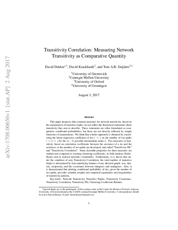 (PDF) Transitivity Correlation: Measuring Network Transitivity as Comparative Quantity