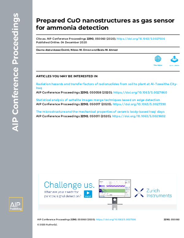 (PDF) Prepared CuO nanostructures as gas sensor for ammonia detection ...