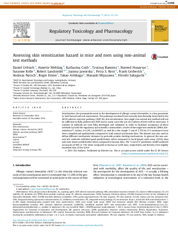 (PDF) Assessing skin sensitization hazard in mice and men using non ...