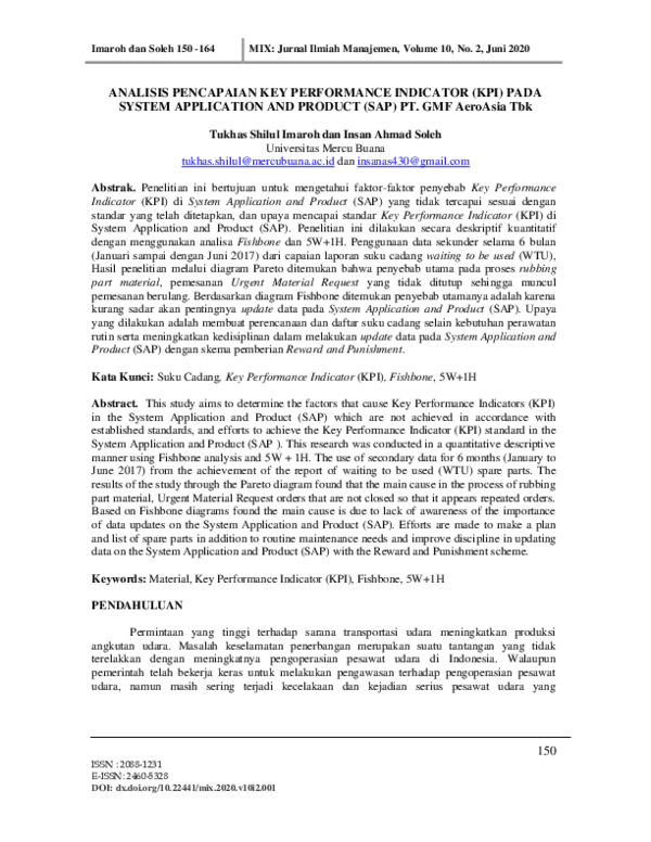 (PDF) ANALISIS PENCAPAIAN KEY PERFORMANCE INDICATOR (KPI) PADA SYSTEM APPLICATION AND PRODUCT ...