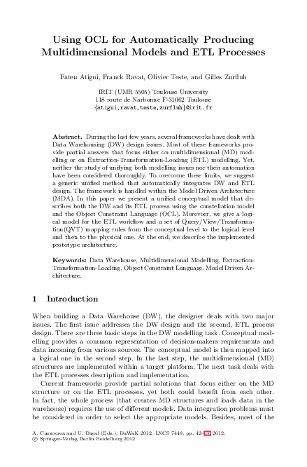 (PDF) Using OCL for Automatically Producing Multidimensional Models and ETL Processes