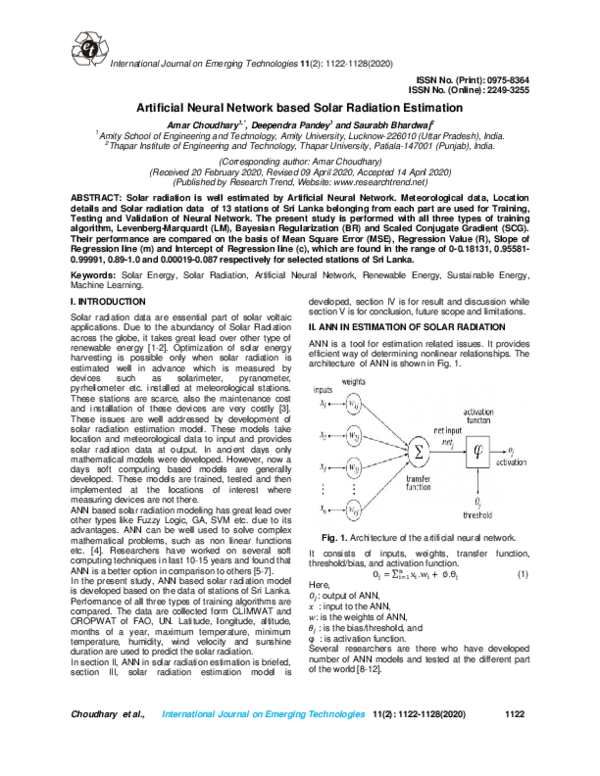 Pdf Artificial Neural Network Based Solar Radiation Estimation