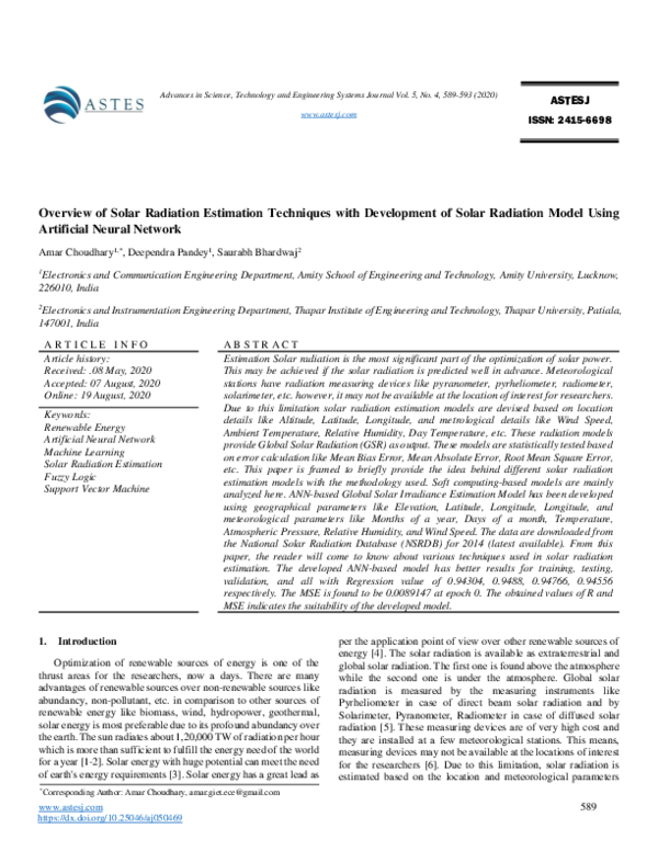Pdf Overview Of Solar Radiation Estimation Techniques With