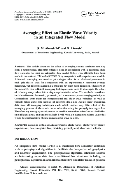 (PDF) Averaging Effect on Elastic Wave Velocity in an Integrated Flow Model