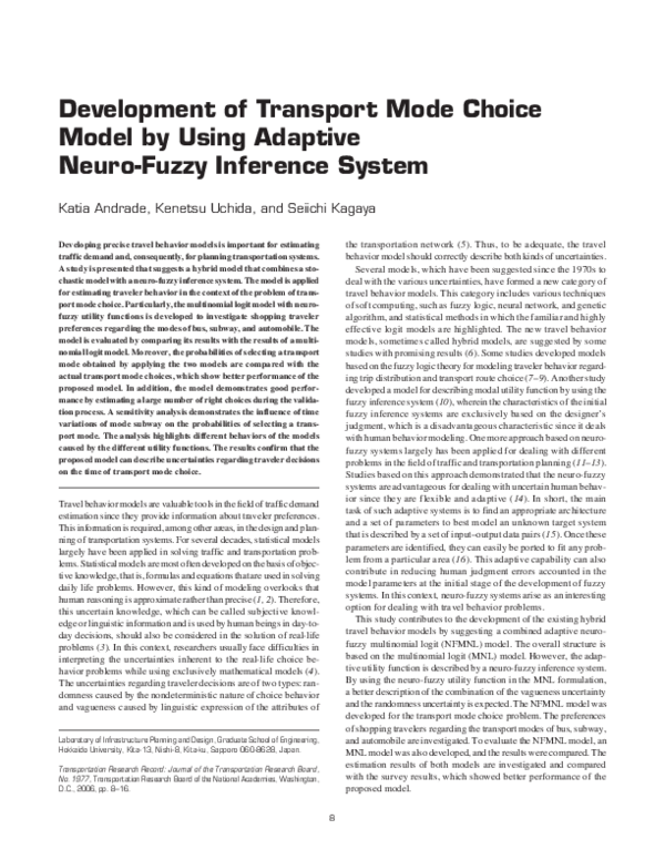 (PDF) Development of Transport Mode Choice Model by Using Adaptive Neuro-Fuzzy Inference System ...