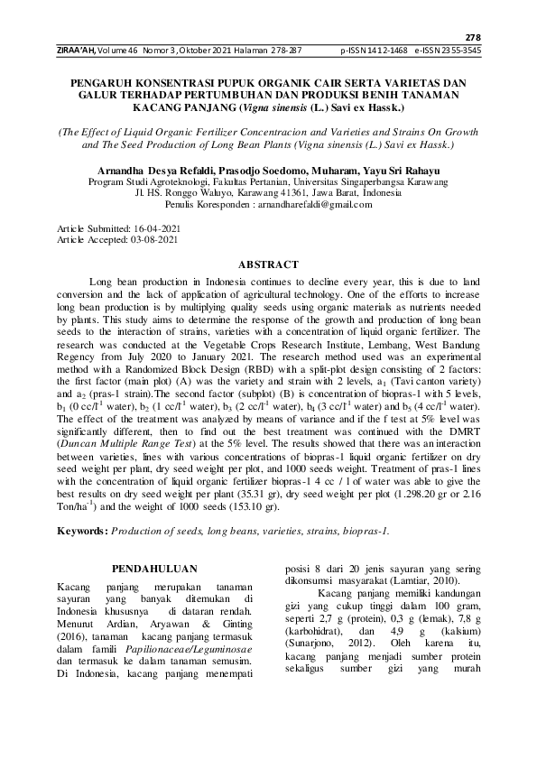 (PDF) PENGARUH KONSENTRASI PUPUK ORGANIK CAIR SERTA VARIETAS DAN GALUR TERHADAP PERTUMBUHAN DAN ...