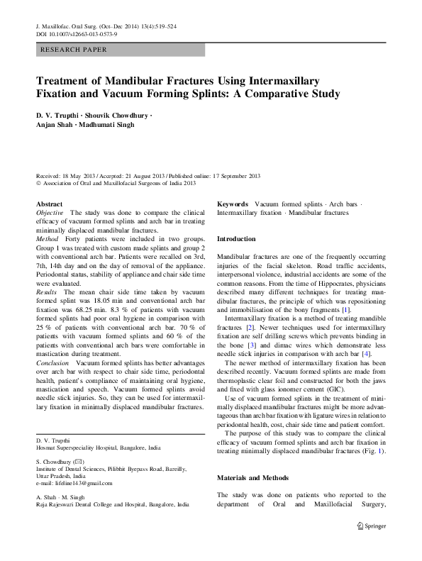 (PDF) Treatment of Mandibular Fractures Using Intermaxillary Fixation ...