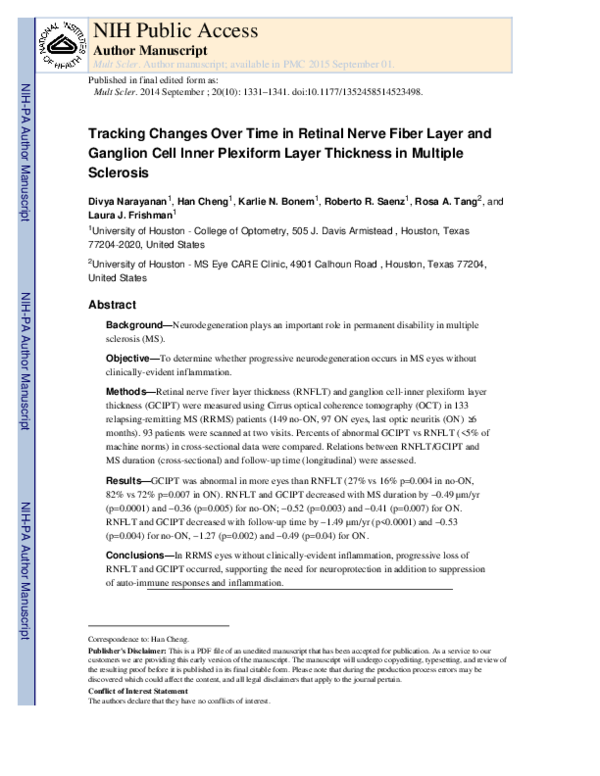 (PDF) Tracking changes over time in retinal nerve fiber layer and ...