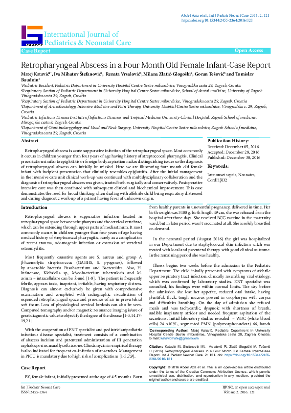 Pdf Retropharyngeal Abscess In A Four Month Old Female Infant Case Report