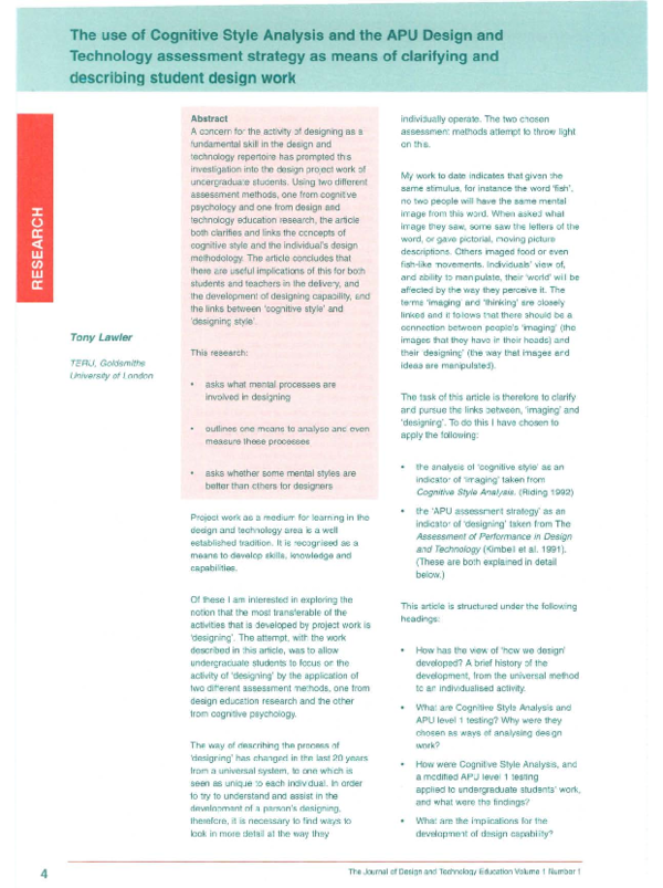 (PDF) The use of Cognitive Style Analysis and the APU Design and ...