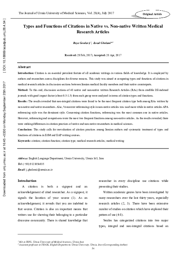 (PDF) Types and Functions of Citations in Native vs. Non-native Written ...