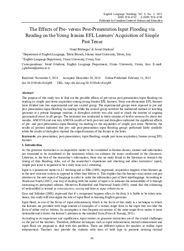 (PDF) The Effects of Pre- versus Post-Presentation Input Flooding via Reading on the Young ...