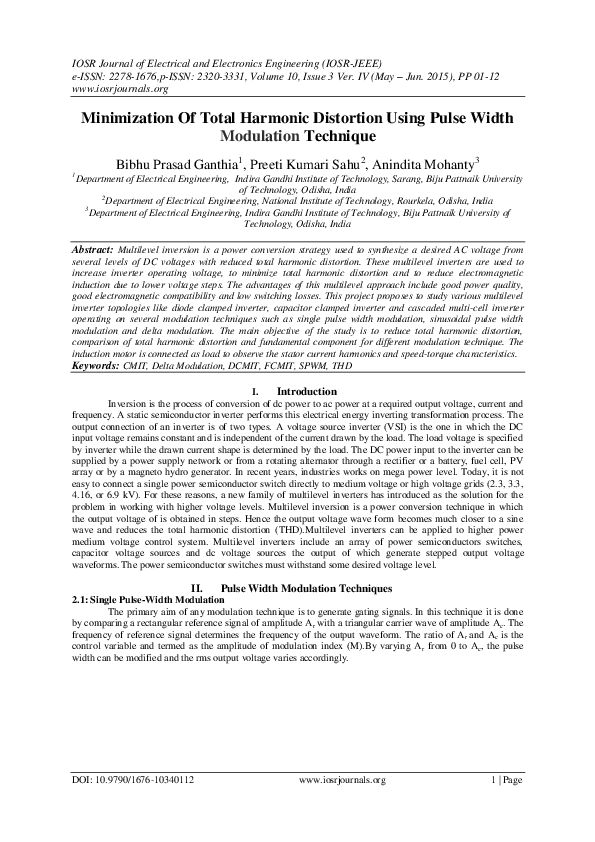 (PDF) Study Of Total Harmonic Distortion Using Space Vector Modulation ...