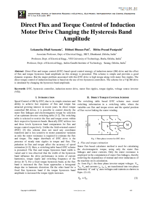 (PDF) Direct Flux and Torque Control of Induction Motor Drive Changing the Hysteresis Band Amplitude