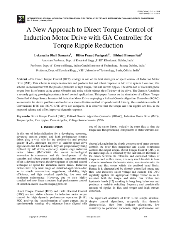 (PDF) A New Approach to Direct Torque Control of Induction Motor Drive with GA Controller for ...