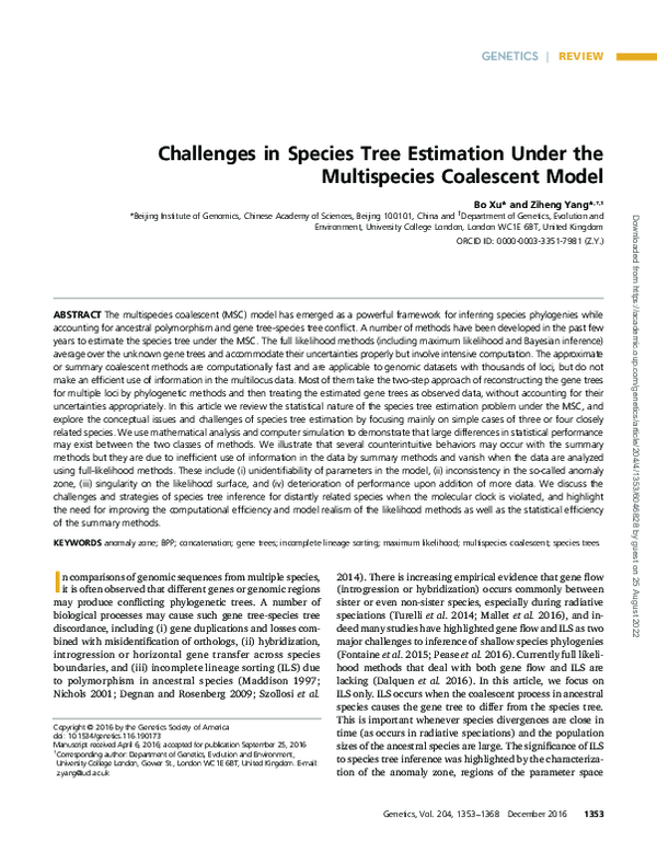 (PDF) Challenges in Species Tree Estimation Under the Multispecies ...