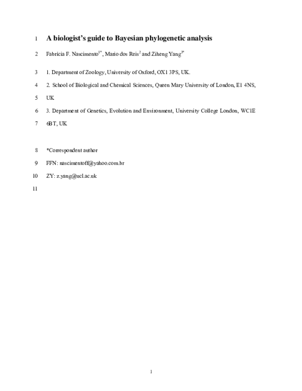 (PDF) A biologist’s guide to Bayesian phylogenetic analysis