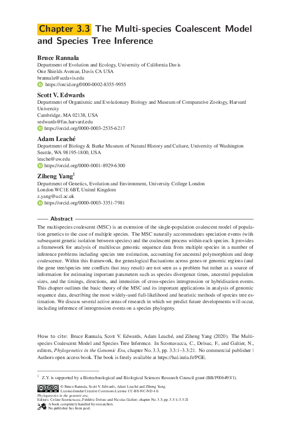 (PDF) The Multi-species Coalescent Model and Species Tree Inference