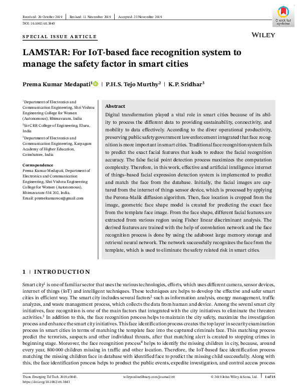Pdf Lamstar For Iot‐based Face Recognition System To Manage The Safety Factor In Smart Cities 