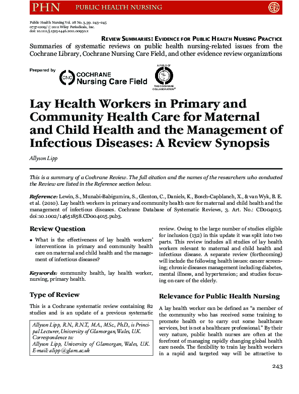(PDF) Lay Health Workers in Primary and Community Health Care for ...