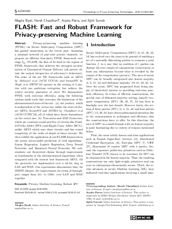 (PDF) FLASH: Fast and Robust Framework for Privacy-preserving Machine ...