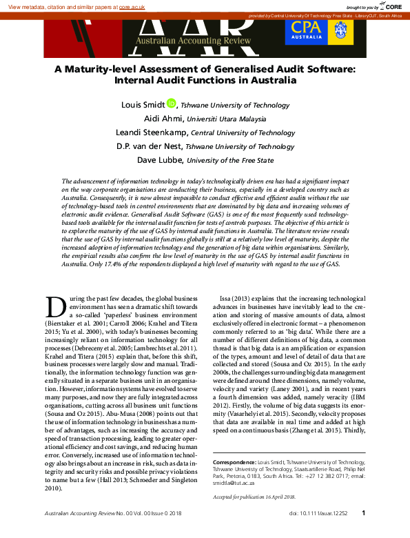(PDF) A Maturity‐level Assessment of Generalised Audit Software ...