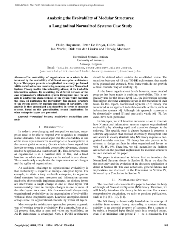 (PDF) Analyzing the Evolvability of Modular Structures: a Longitudinal Normalized Systems Case Study