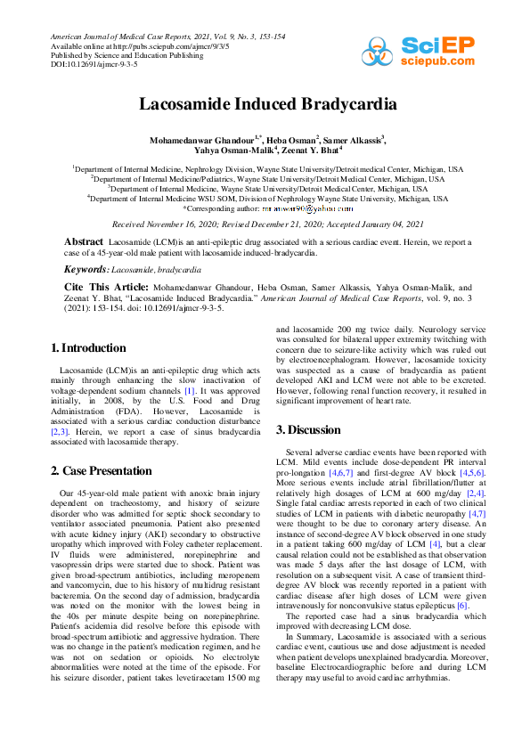 (PDF) Lacosamide Induced Bradycardia