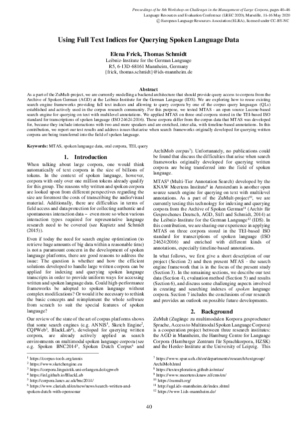 (PDF) Using full text indices for querying spoken language data