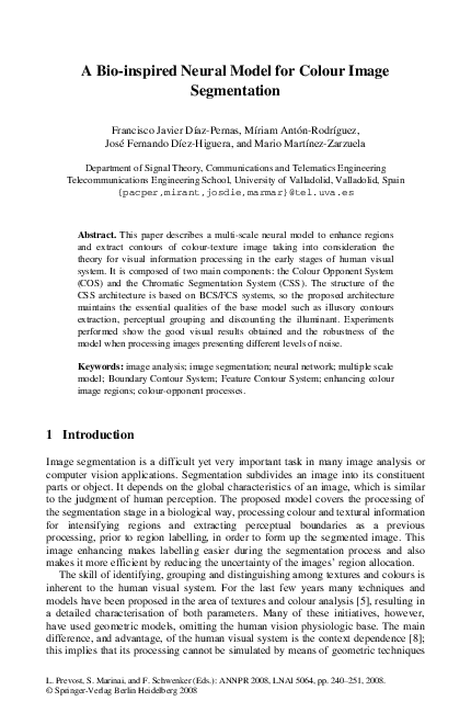 Pdf A Bio Inspired Neural Model For Colour Image Segmentation J