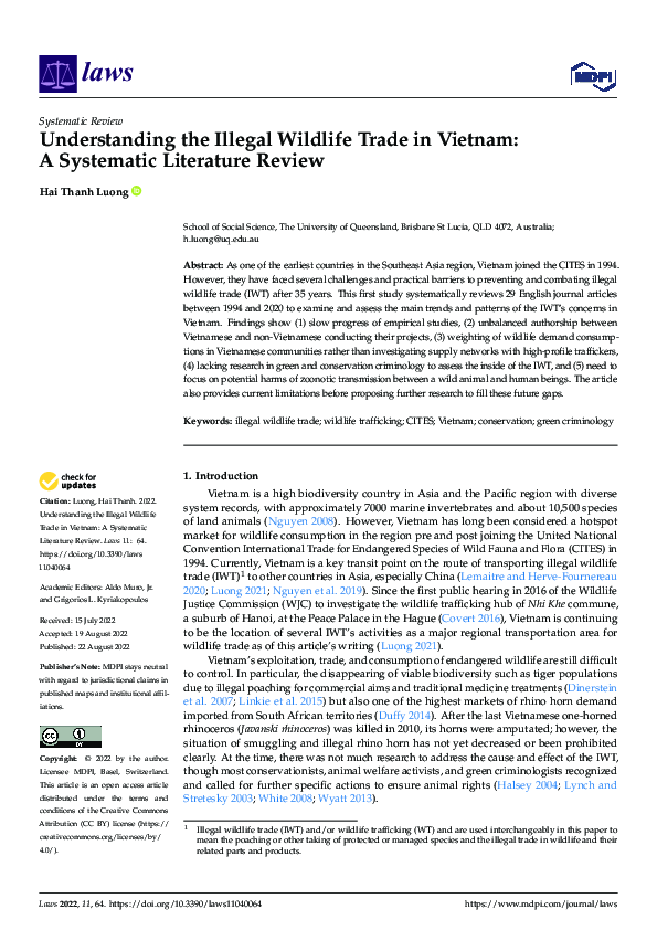 Understanding the Illegal Wildlife Trade in Vietnam: A Systematic ...