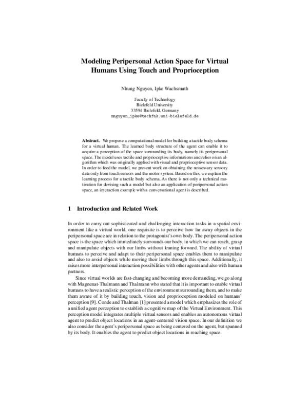 (PDF) Peripersonal Space Modeling for Virtual Humans