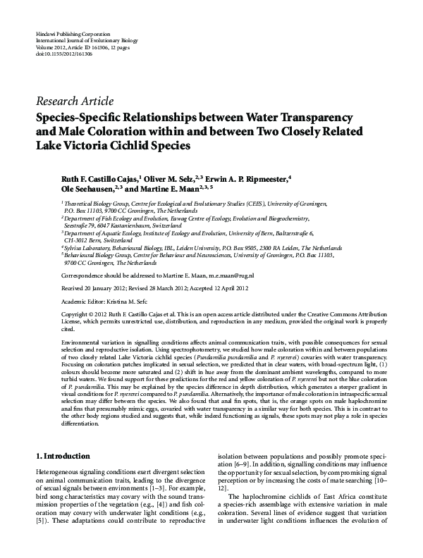 (PDF) Species-Specific Relationships between Water Transparency and ...