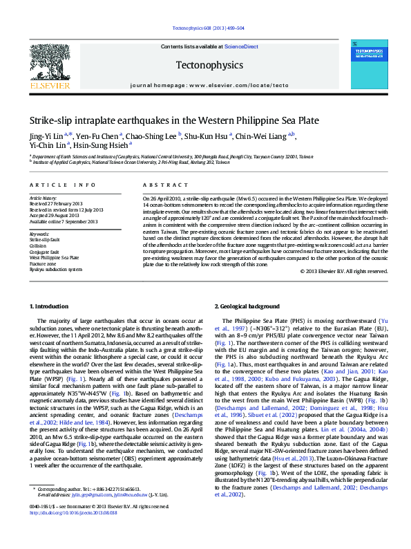 (PDF) Strike-slip intraplate earthquakes in the Western Philippine Sea ...