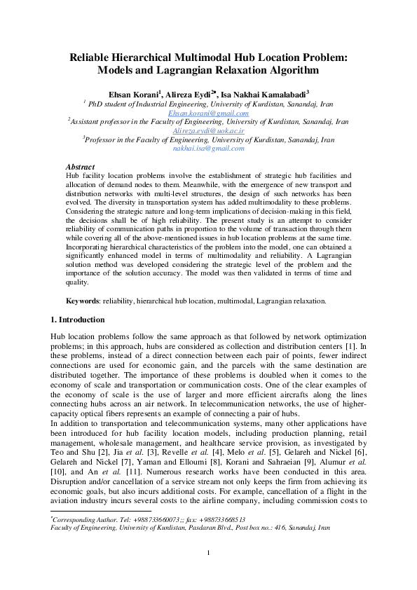 (PDF) Reliable Hierarchical Multimodal Hub Location Problem: Models and ...