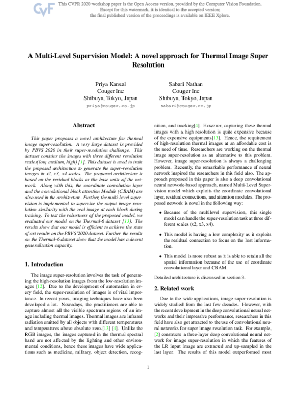 (PDF) A Multi-Level Supervision Model: A novel approach for Thermal Image Super Resolution