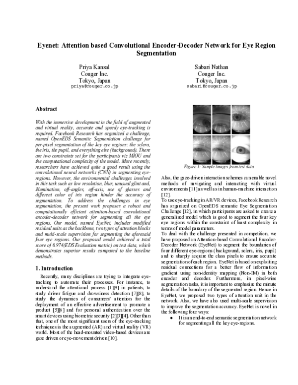 Pdf Eyenet Attention Based Convolutional Encoder Decoder Network For Eye Region Segmentation