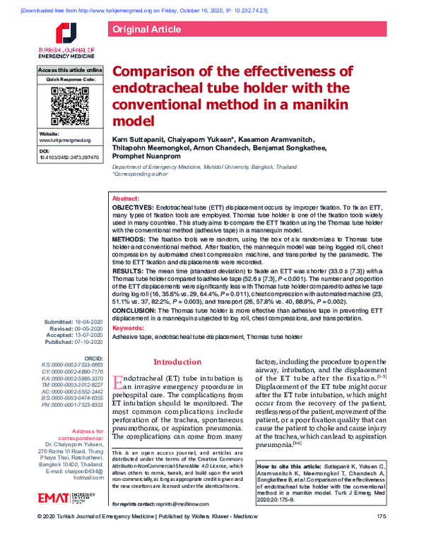 (PDF) Comparison of the effectiveness of endotracheal tube holder with ...