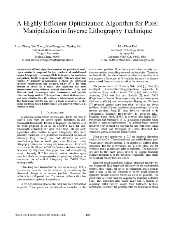 Pdf A Highly Efficient Optimization Algorithm For Pixel Manipulation In Inverse Lithography