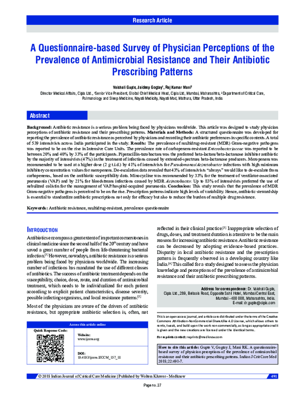 (PDF) A Questionnaire-based Survey of Physician Perceptions of the Prevalence of Antimicrobial ...