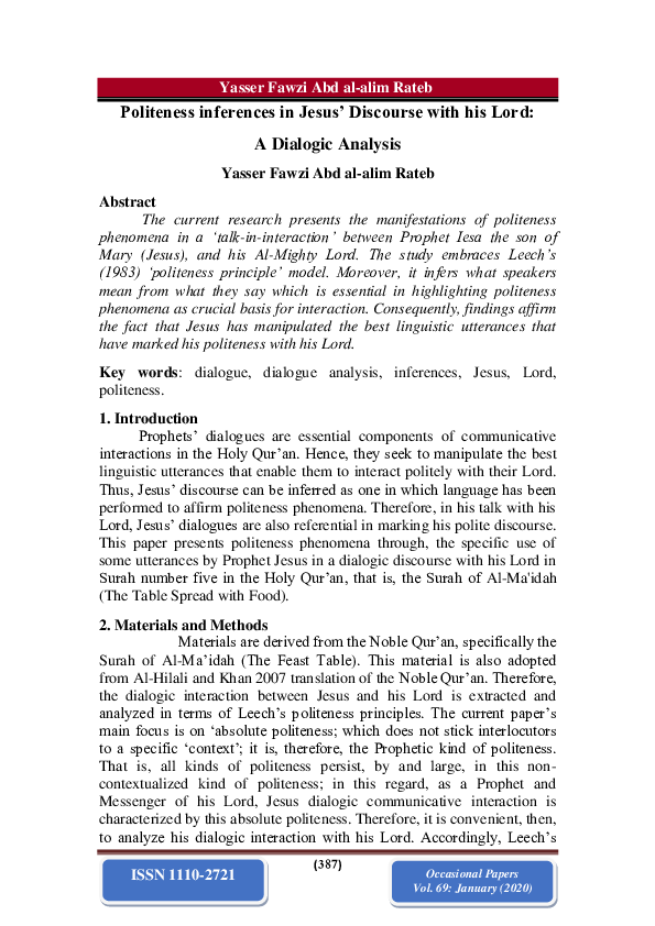 (PDF) Politeness inferences in Jesus’ Discourse with his Lord: A ...
