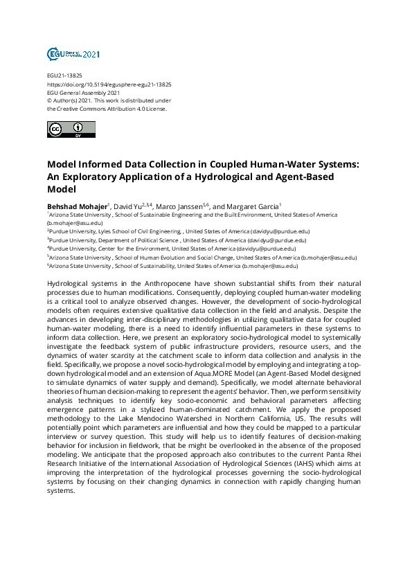 (PDF) Model Informed Data Collection in Coupled Human-Water Systems: An ...