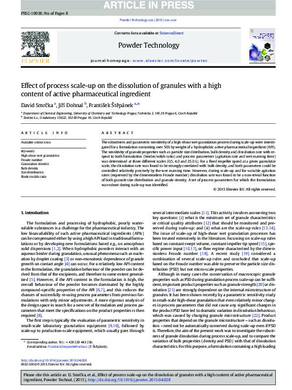 (PDF) Effect of process scale-up on the dissolution of granules with a ...